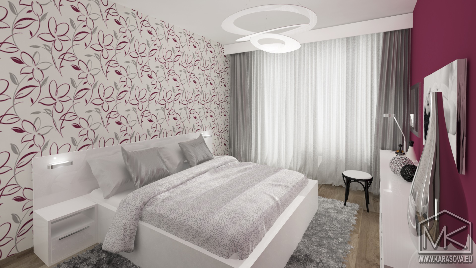 Moderní ložnice s motivem květin - MK arch